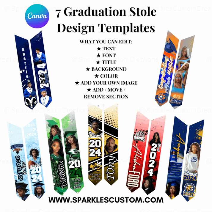 7 Editable Canva Graduation Stole Designs for Personal & Commercial Us ...